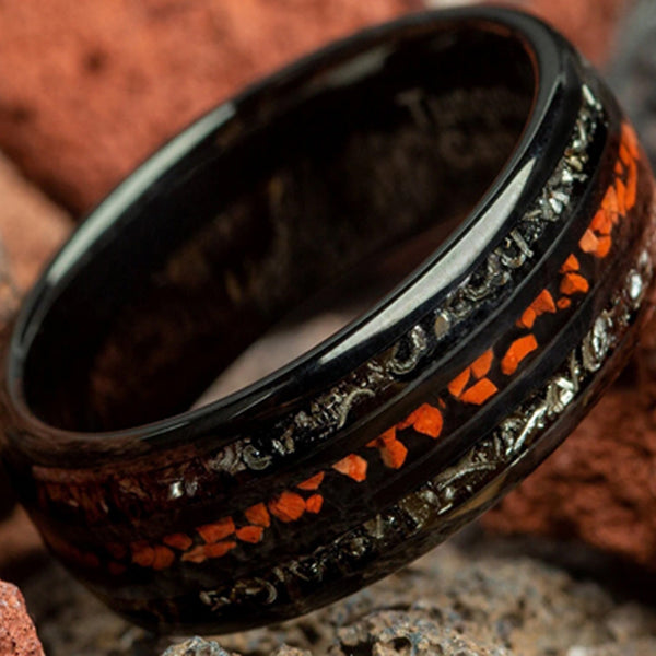 Tungsten, meteorite with Dinasour teeth – Regalia Rings